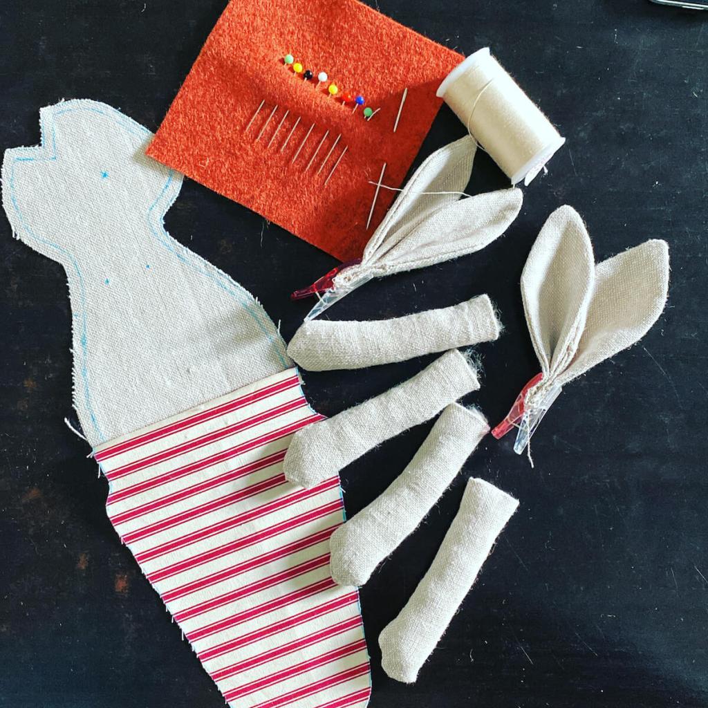 Hand sewing some rabbits – Felting and Fiber Studio