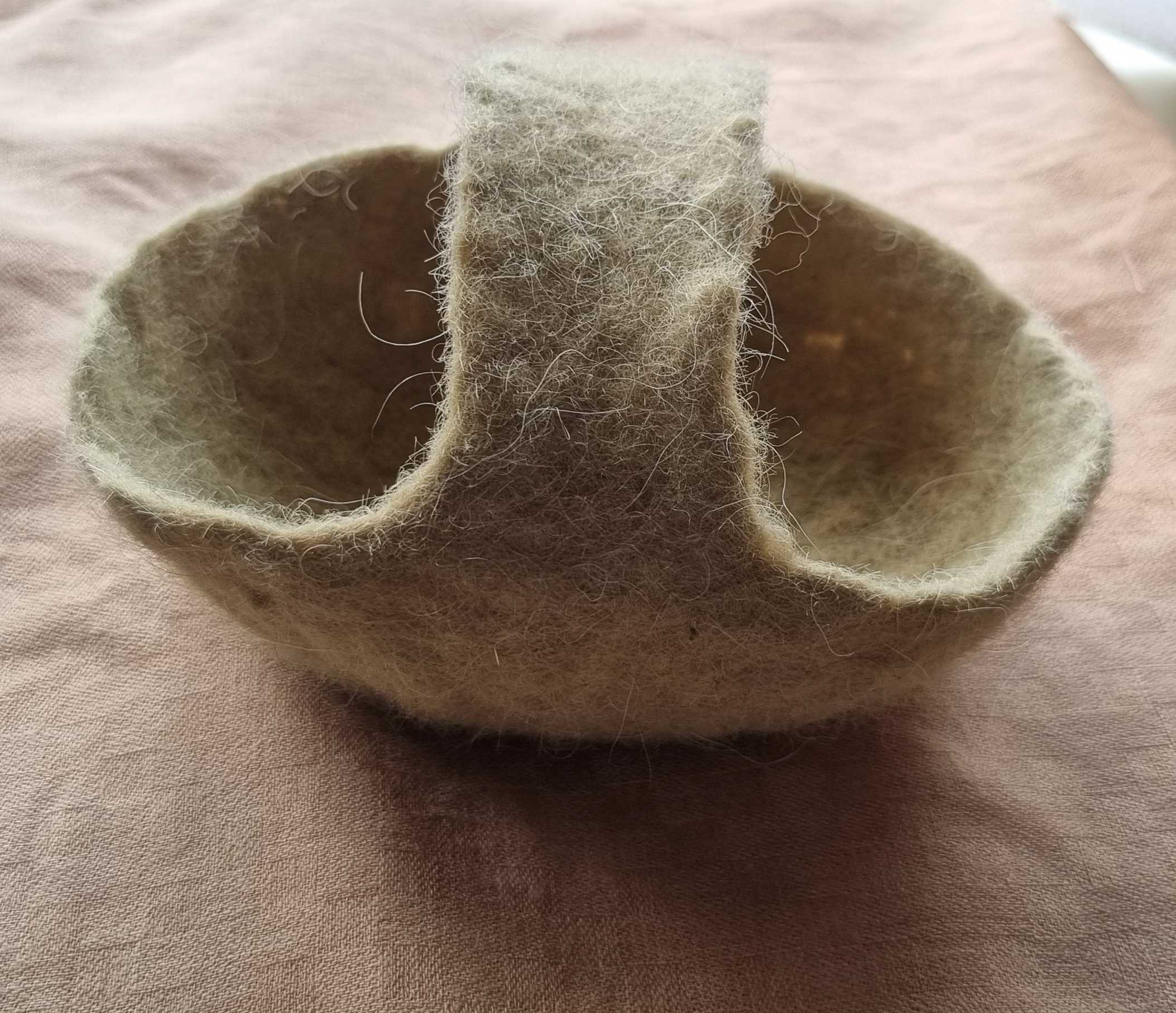 20. dyed felted basket (Icelandic fibre dyed with sunflower leaf ...